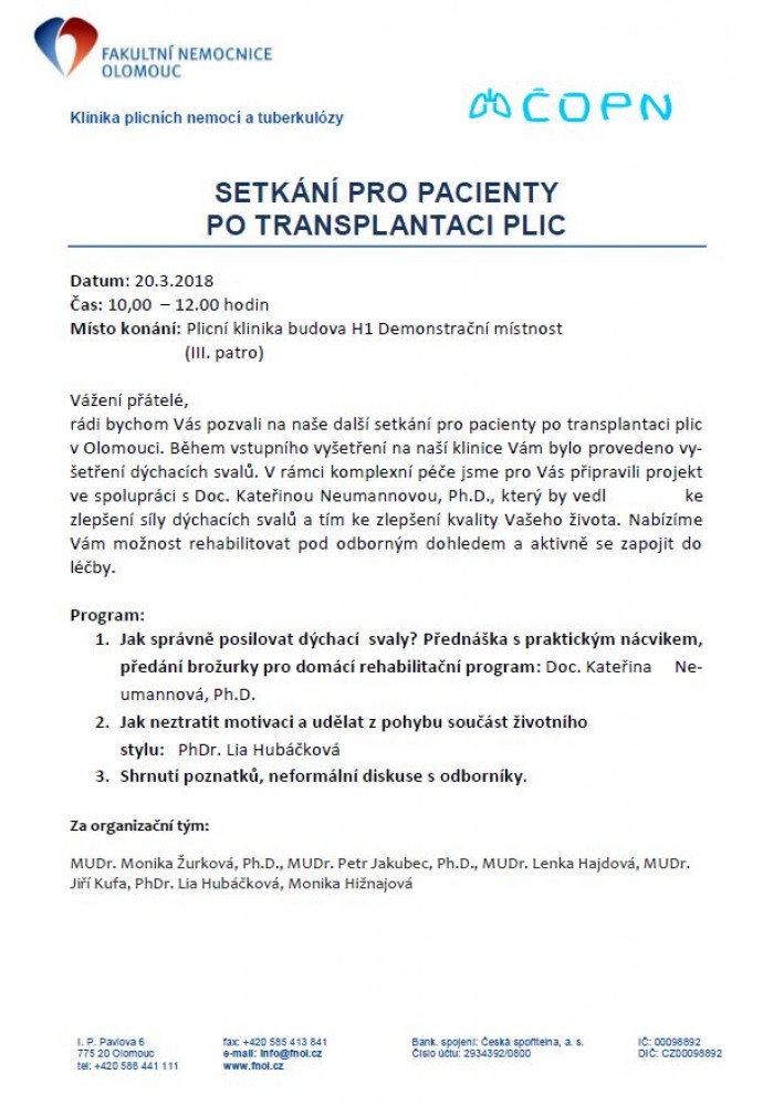 Sarkoidóza; Beseda na téma "Transplantace plic" | ČOPN - Český občanský ...